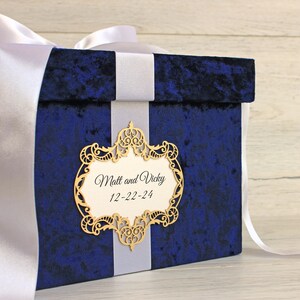Personalized Navy Blue Velvet Wedding Card Box With Slot - Etsy