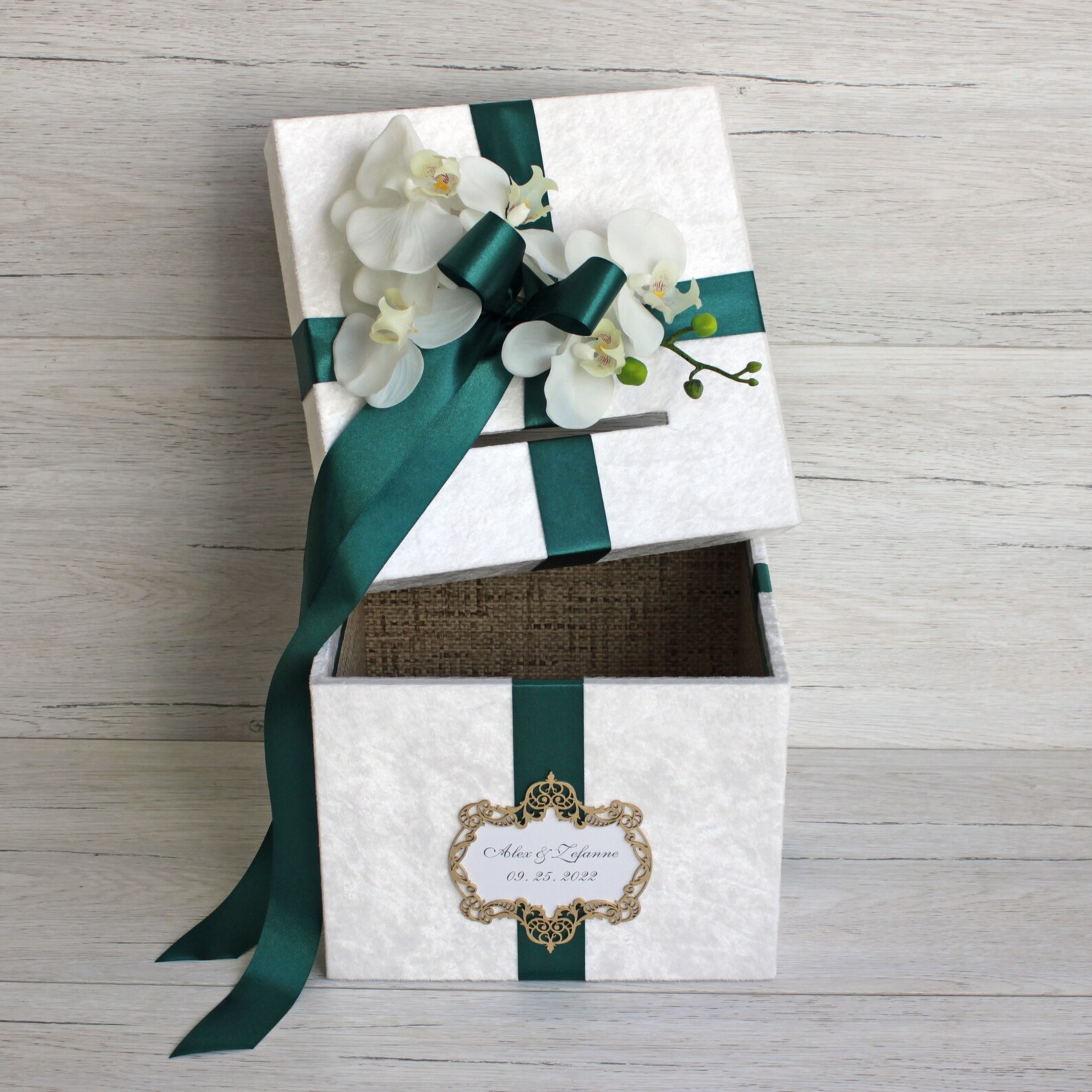 Elegant Velvet Wedding Card Box With Orchids - Handmade With Love for a ...