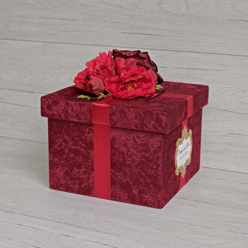 Personalized Red Velvet Wedding Card Box With Roses - Etsy