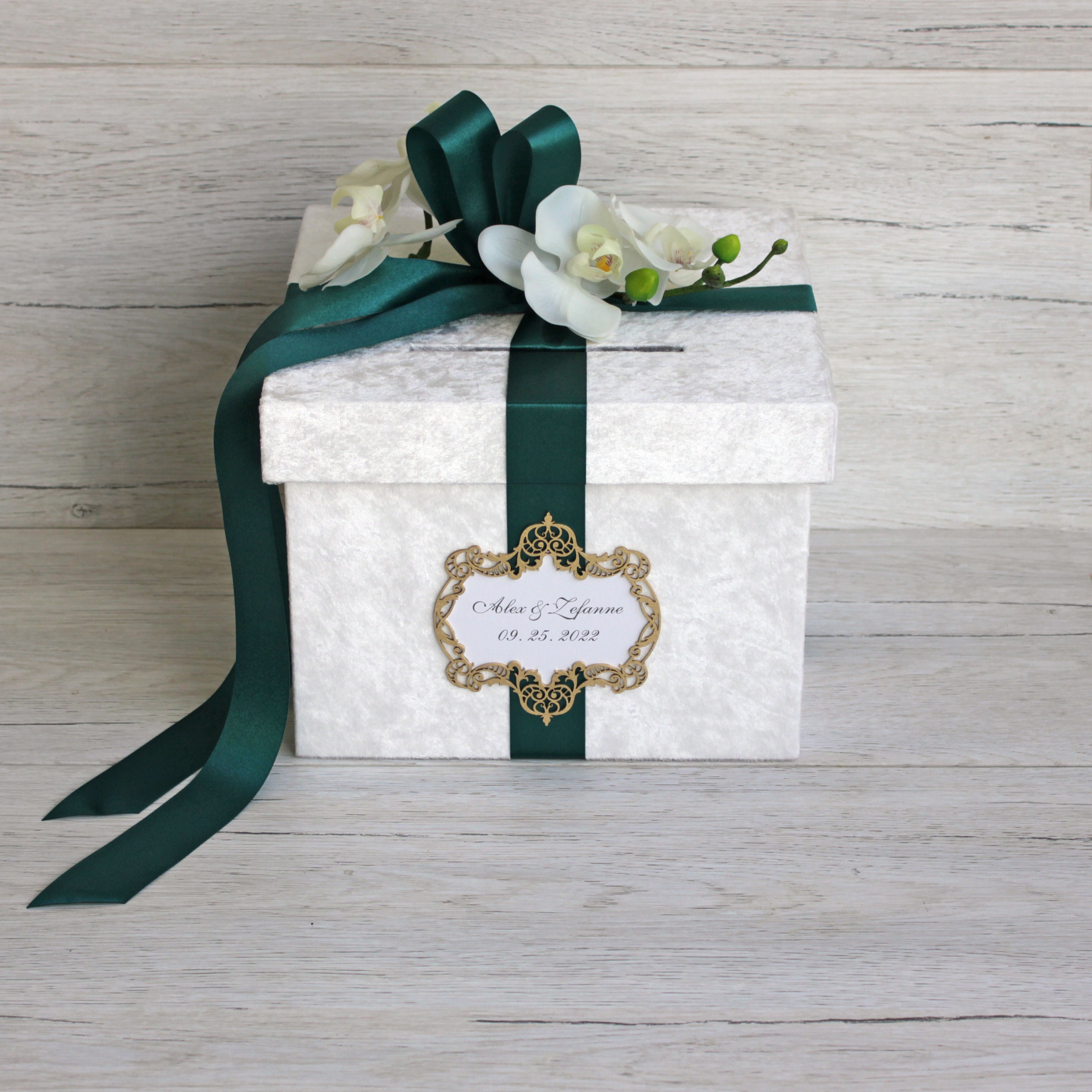 Elegant Velvet Wedding Card Box With Orchids - Handmade With Love for a ...