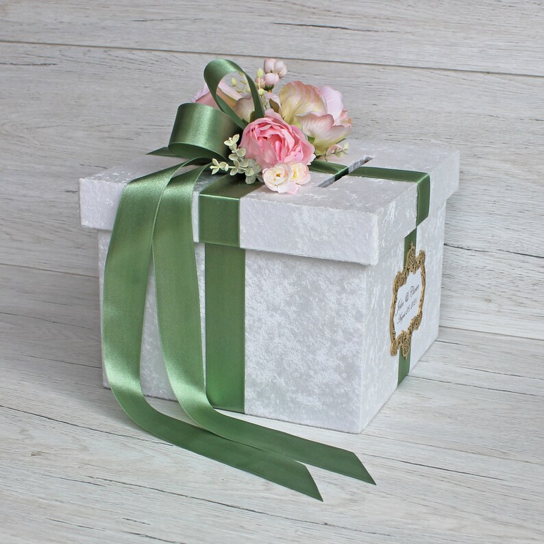 Personalized White Velvet Wedding Card Box With Floral Decor - Etsy