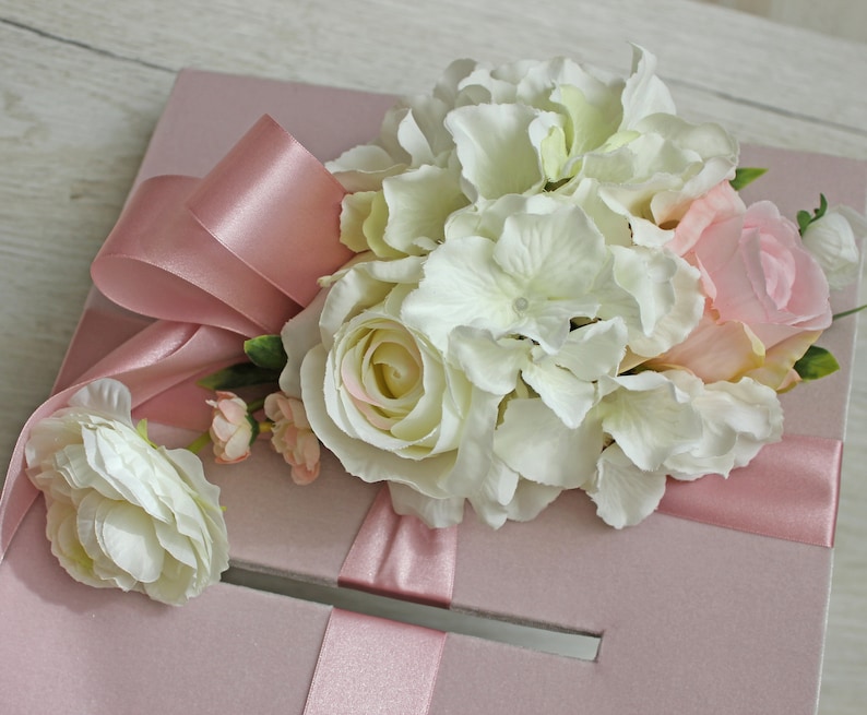 Custom Wedding Card Box: Large Dusty Pink Velvet, Silk Flowers - Etsy