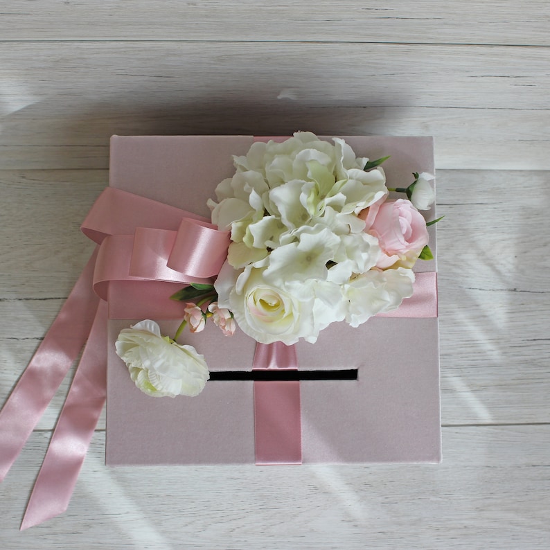 Custom Wedding Card Box: Large Dusty Pink Velvet, Silk Flowers - Etsy