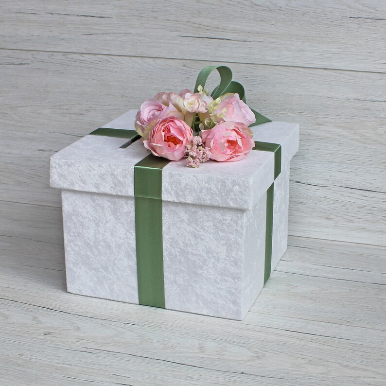 Personalized White Velvet Wedding Card Box With Floral Decor - Etsy