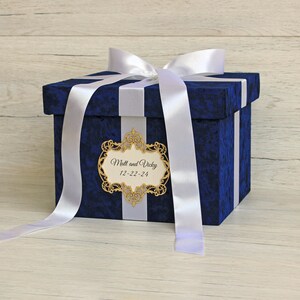 Personalized Navy Blue Velvet Wedding Card Box With Slot - Etsy