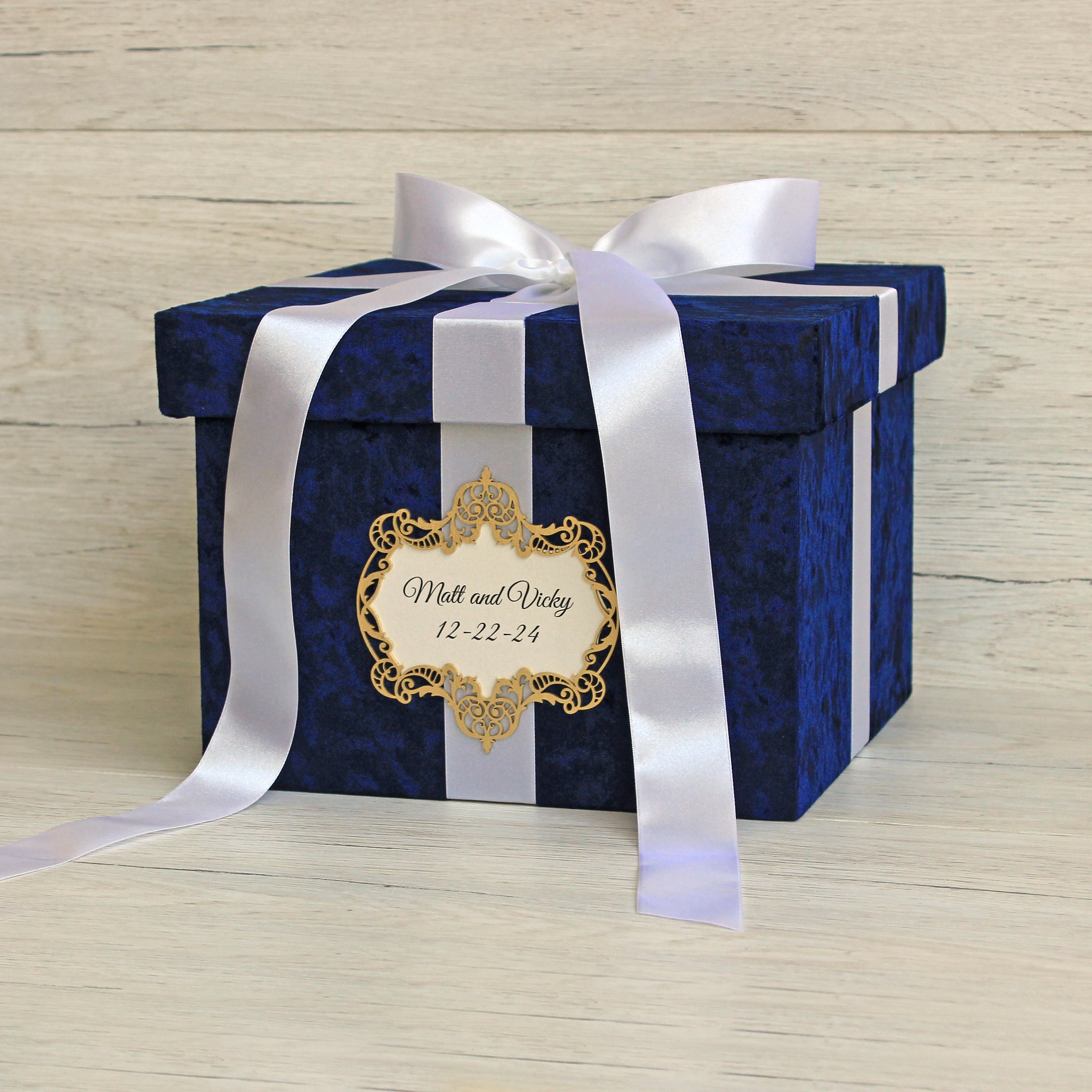 Personalized Navy Blue Velvet Wedding Card Box With Slot - Etsy