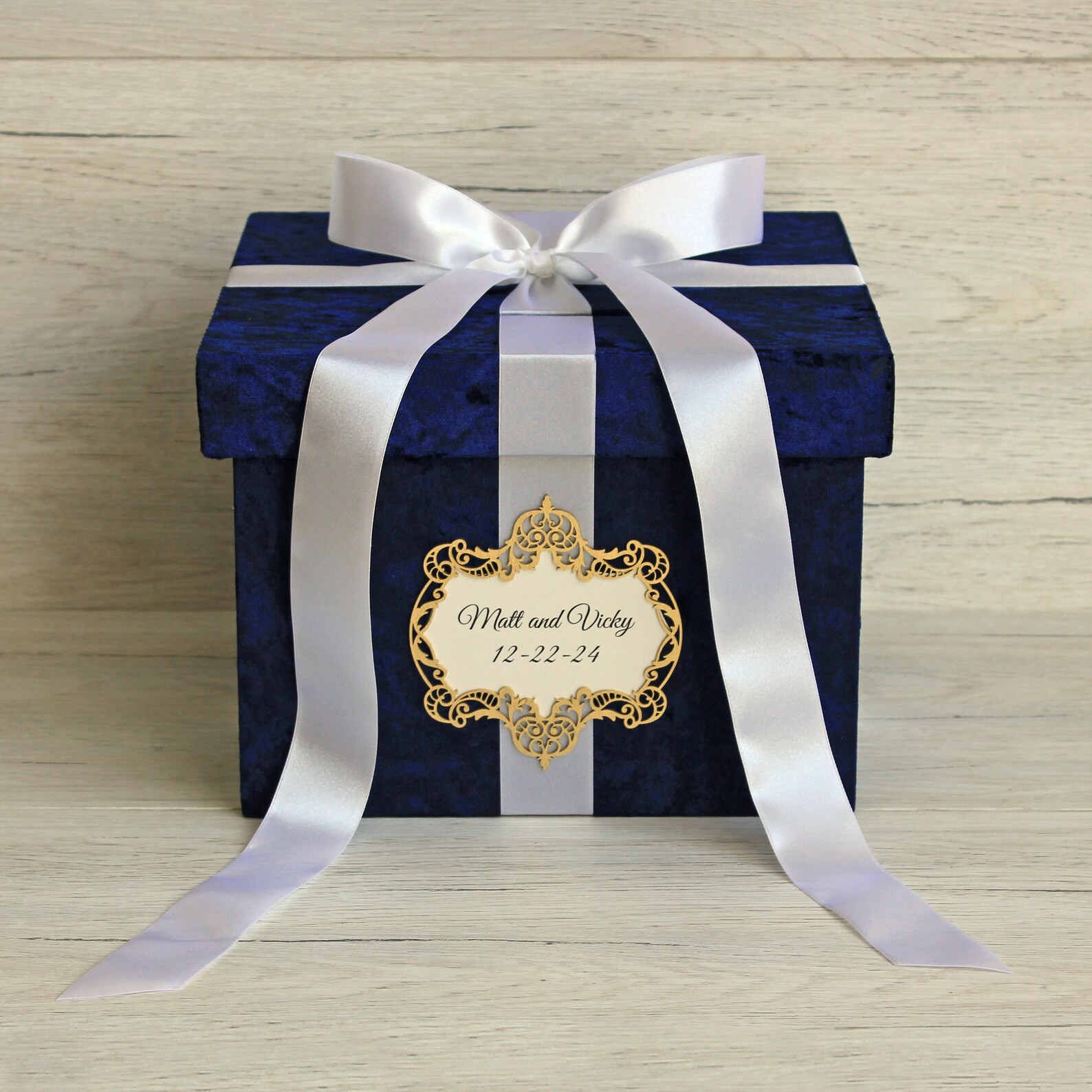 Personalized Navy Blue Velvet Wedding Card Box With Slot - Etsy