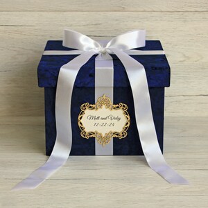 Personalized Navy Blue Velvet Wedding Card Box With Slot - Etsy