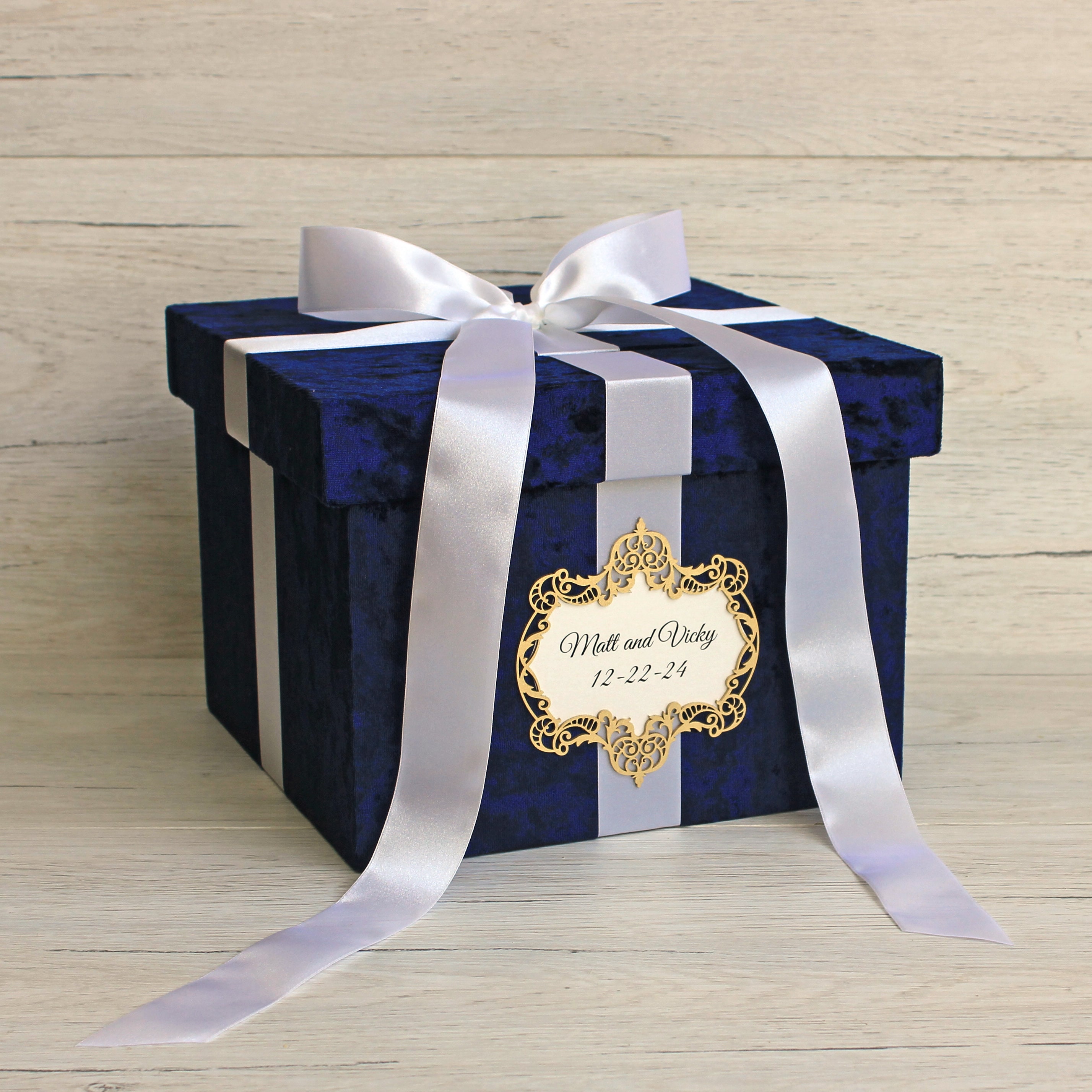 Personalized Navy Blue Velvet Wedding Card Box With Slot - Etsy