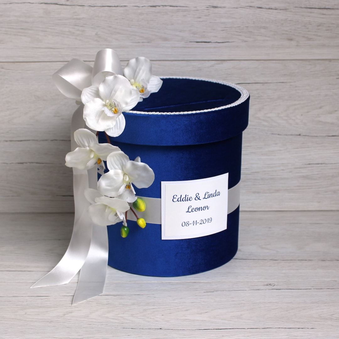 Royal Blue Velvet Wedding Card Box With White Orchid - Etsy