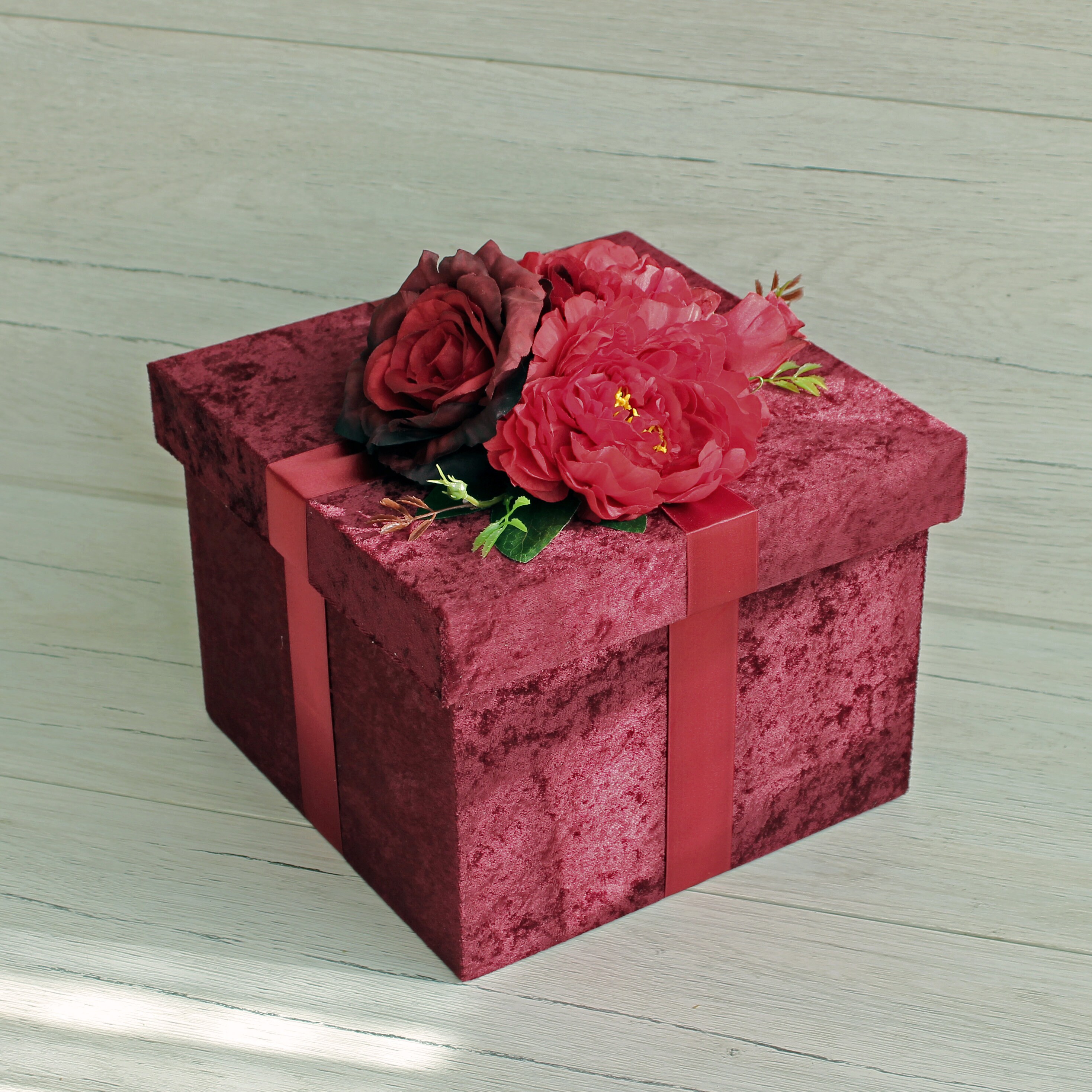 Personalized Red Velvet Wedding Card Box With Roses - Etsy