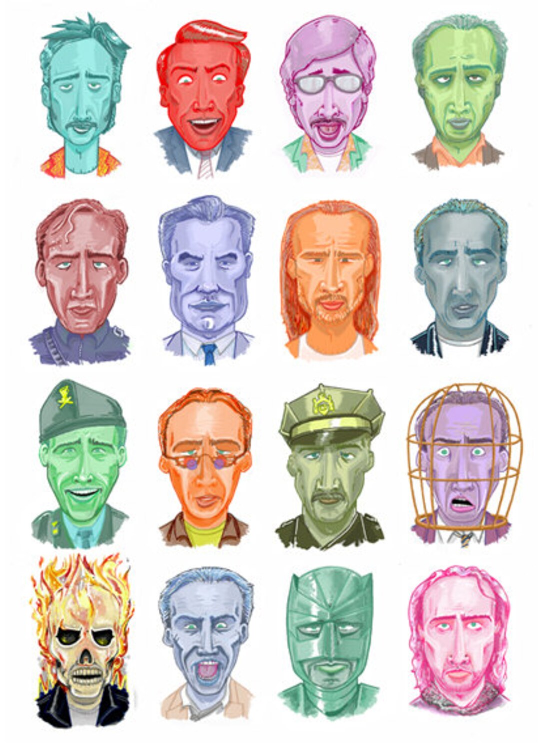 The Faces of Cage A3 Size Wall Art - Etsy
