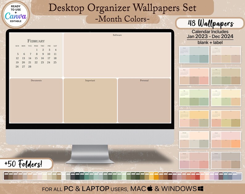 Desktop Organizer Wallpapers Set Calendar 20232024 - Etsy