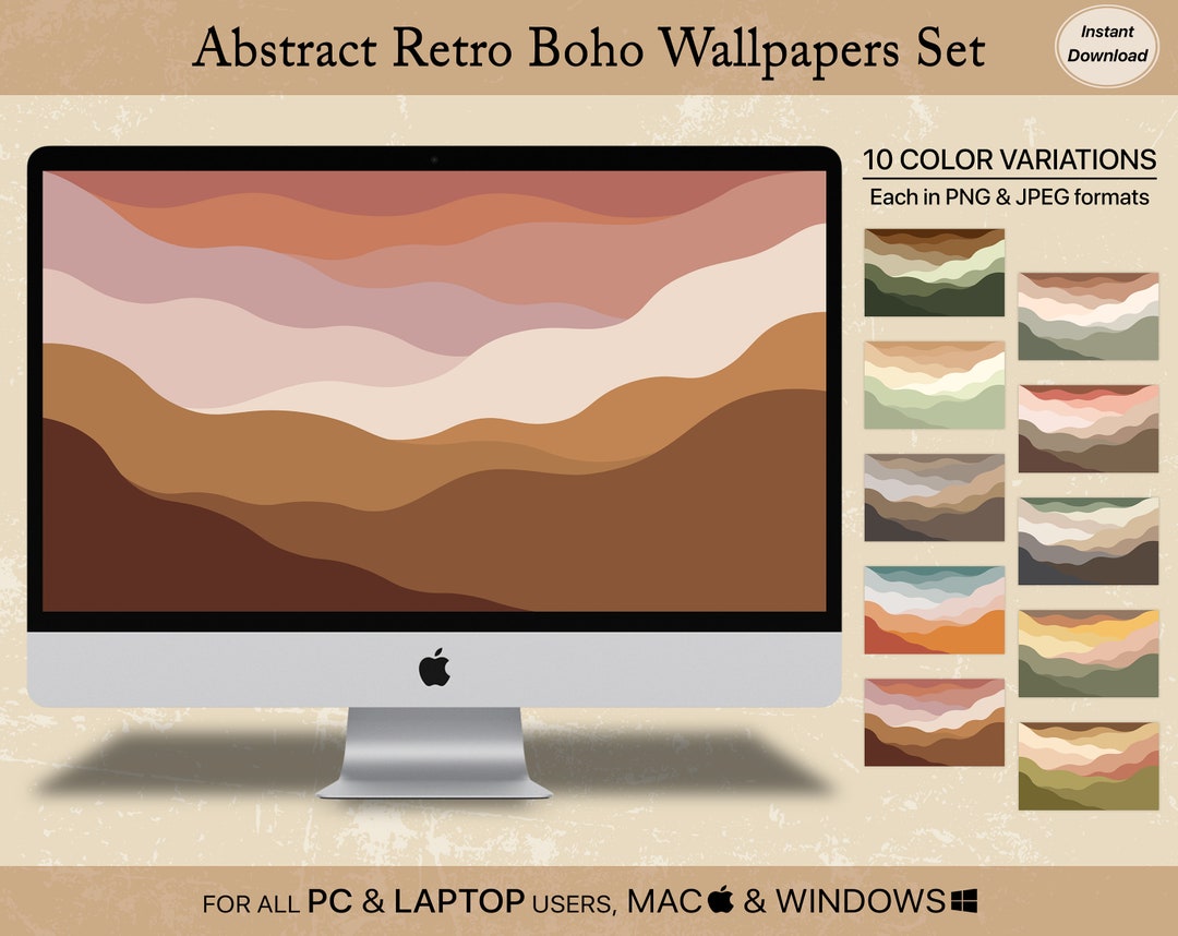 10 Desktop Wallpapers Abstract Retro Boho Set, Minimalistic Theme ...
