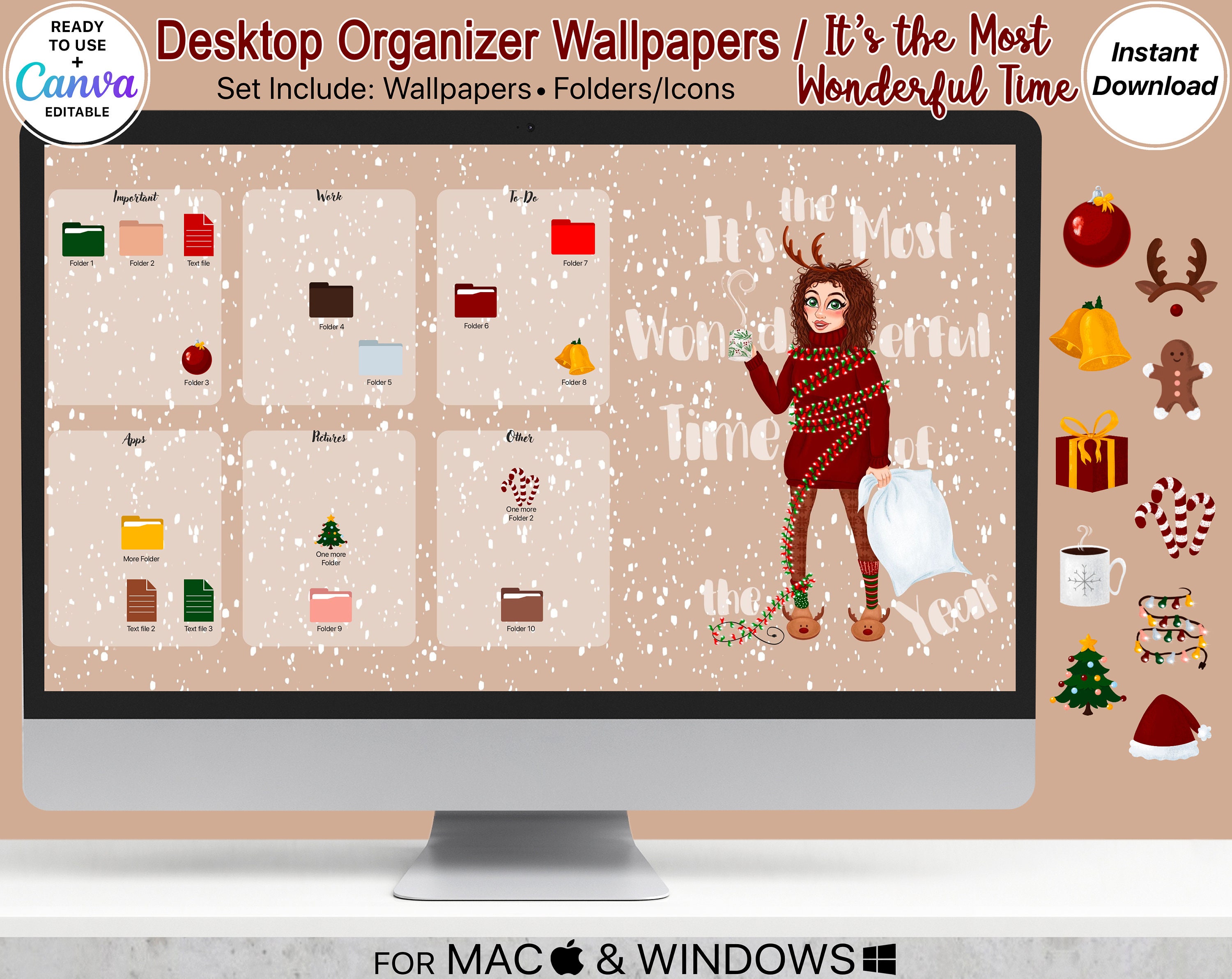 Desktop Organizer Wallpaper Christmas Set Aesthetic Holiday - Etsy