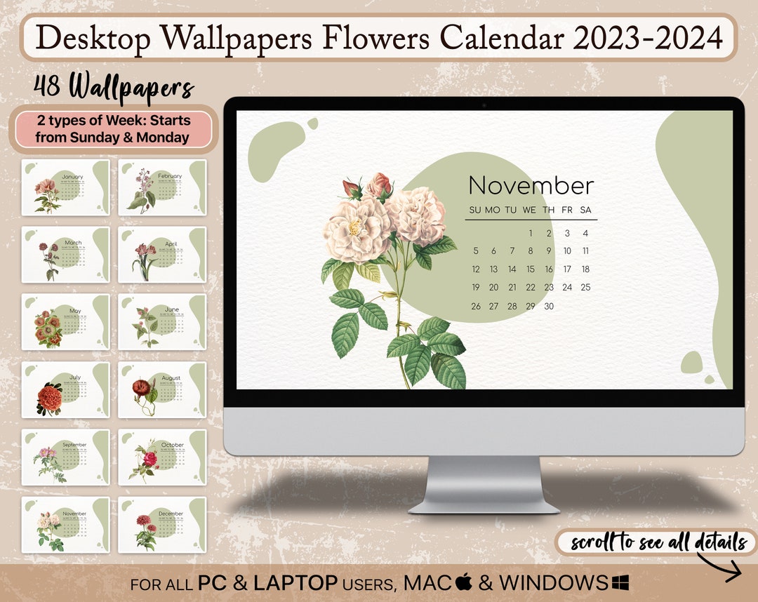 Desktop Wallpapers Calendar 2023-2024 Fancy Flower,botanical Floral ...