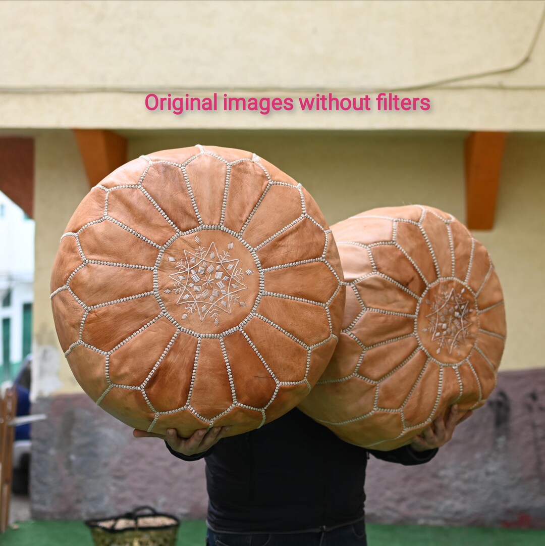 SET OF 2 Leather Poufs,50% OFF, Moroccan Pouf, Ottomans Pouf,footstool Pouf,ottoman Pouf,leather ...