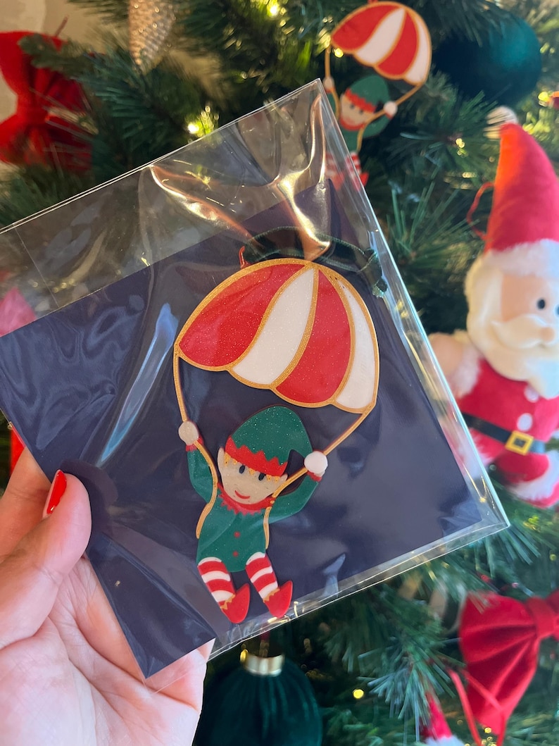 Elf Parachuting Tree Decoration - 12cm Tall - 3D Printed - Designed ...