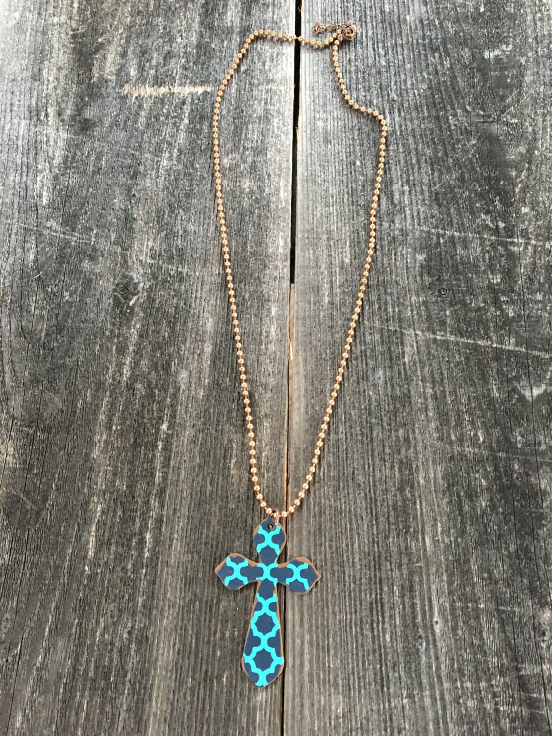 Teal Cross on Copper Chain - Etsy