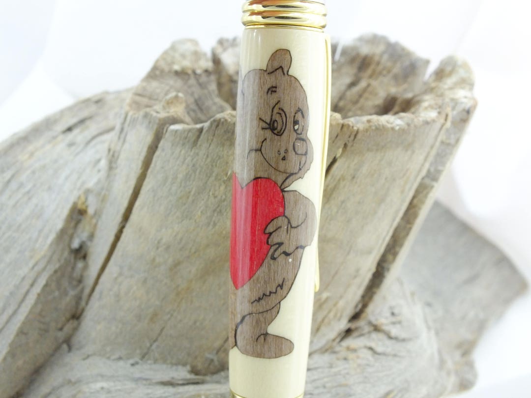 Teddy Bear & Heart Pen With Gold and Titanium Hardware - Gift for Wife ...