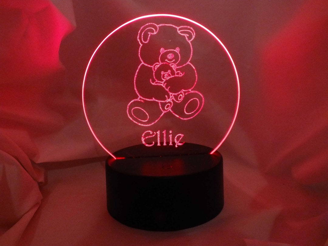 Personalized Teddy Bear Acrylic LED Light With Your Name on It! Use as ...