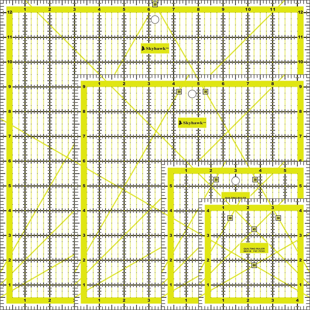 Acrylic Quilting Rulers 4 Pack Square Rulers - (12.5" X 12.5", 9.5" X 9 ...