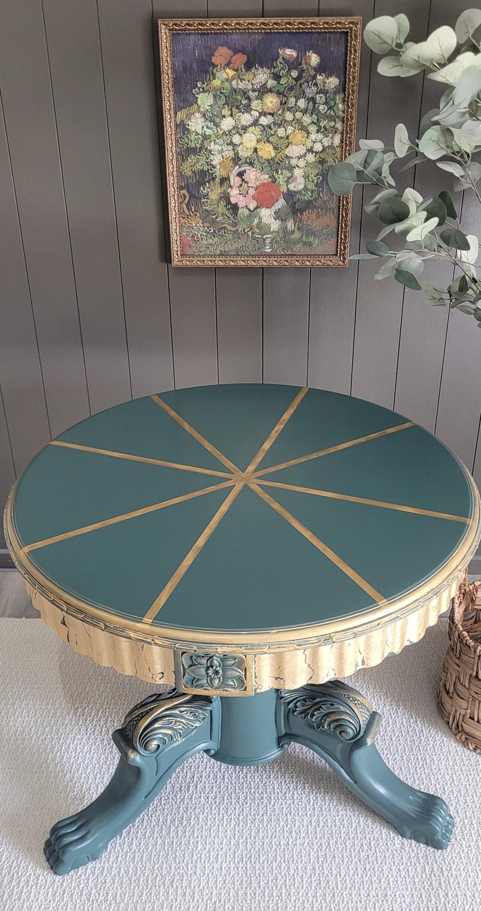 Green & Gold Carved Console Table: Fluted Entry Table - Etsy