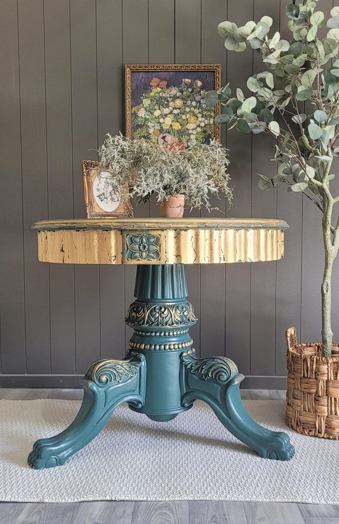 Green & Gold Carved Console Table: Fluted Entry Table - Etsy