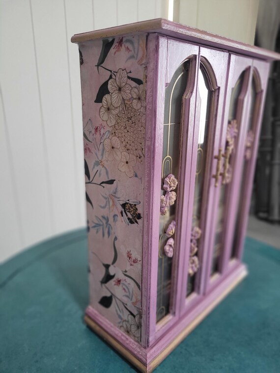 Vintage, boho painted, large wood jewelry box - Gem