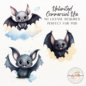 Bat Watercolor Clipart Bundle | Cute Bat PNG | Not Scary Halloween SVG ...