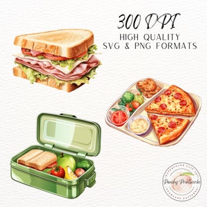 School Lunch Watercolor Clipart Bundle | Lunchbox PNG | Burrito Lunch ...