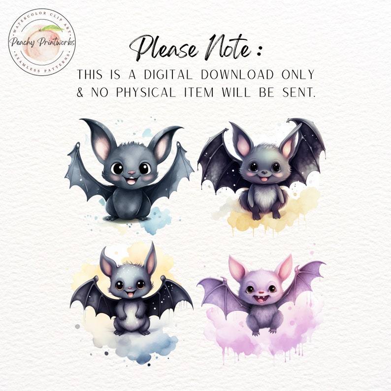 Bat Watercolor Clipart Bundle Cute Bat PNG Not Scary - Etsy