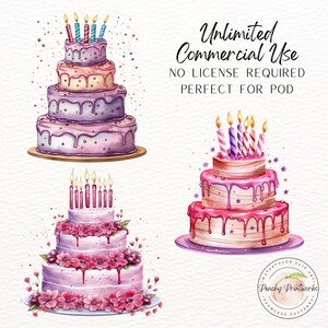 Birthday Cake Watercolor Clipart Bundle | Colorful Layer Cake PNG ...