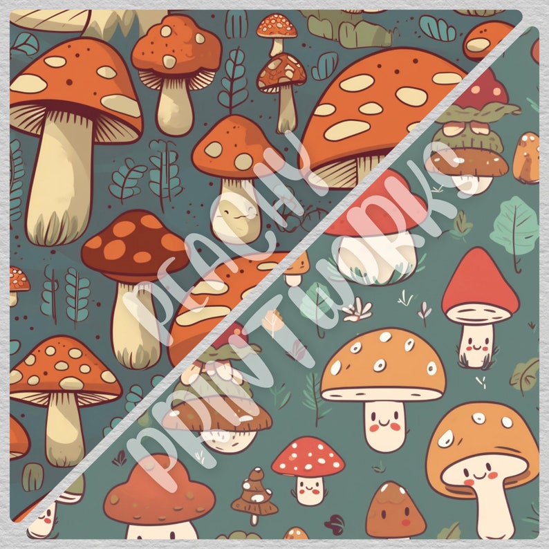 CUTE MUSHROOMS : Printable Pattern Seamless Design - Etsy