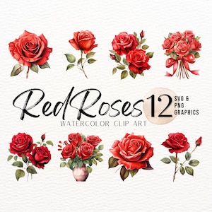 Red Roses Watercolor Clipart Bundle | Floral PNG Graphic | Florist ...