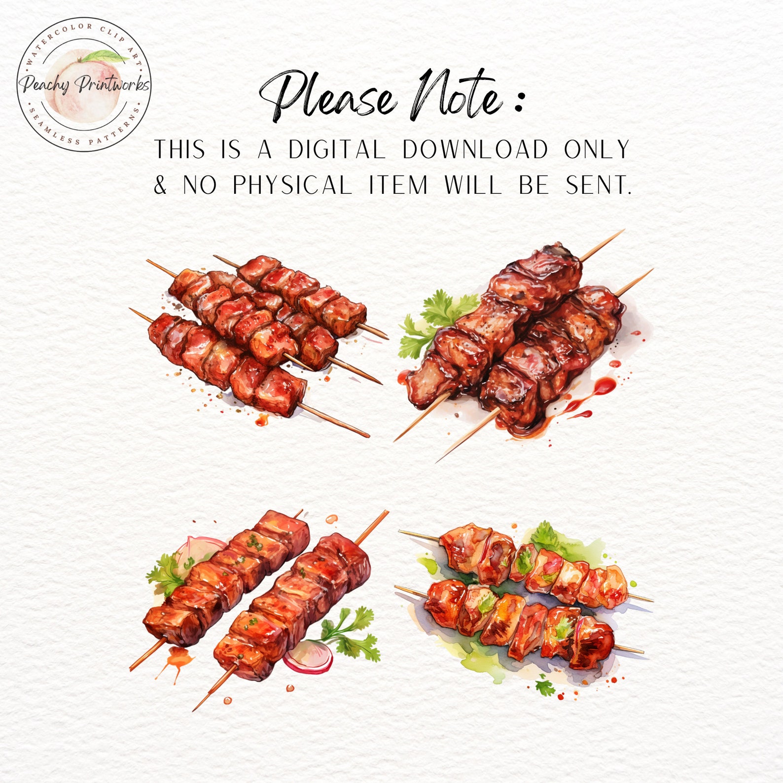 Kebab Watercolor Clipart | Meat Kabob SVG | Food PNG | Barbecue Graphic ...