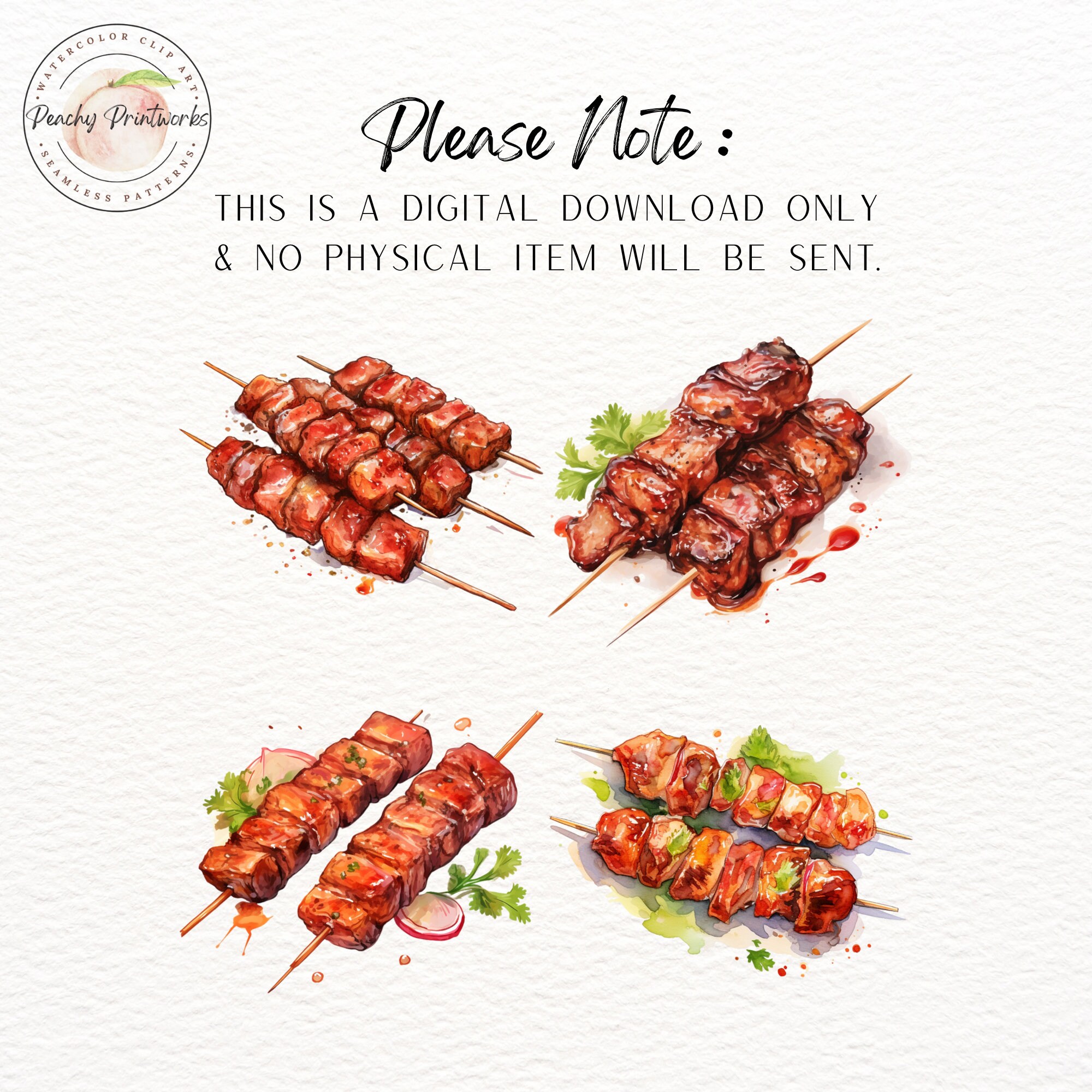 Kebab Watercolor Clipart | Meat Kabob SVG | Food PNG | Barbecue Graphic ...