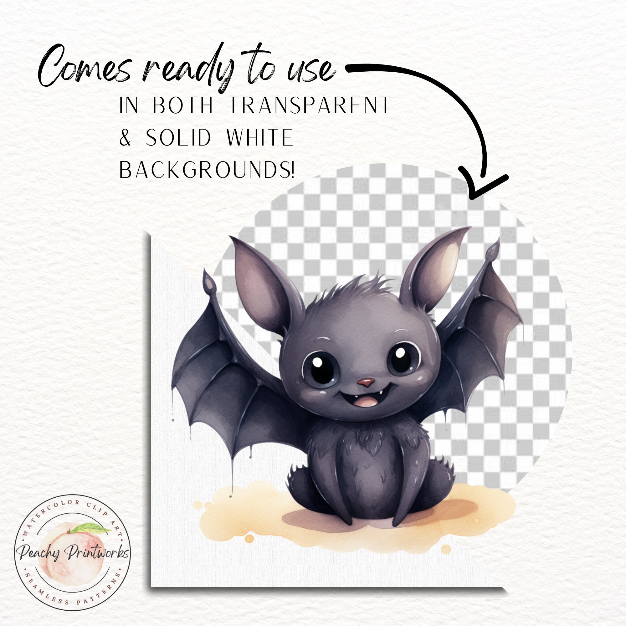 Bat Watercolor Clipart Bundle | Cute Bat PNG | Not Scary Halloween SVG ...