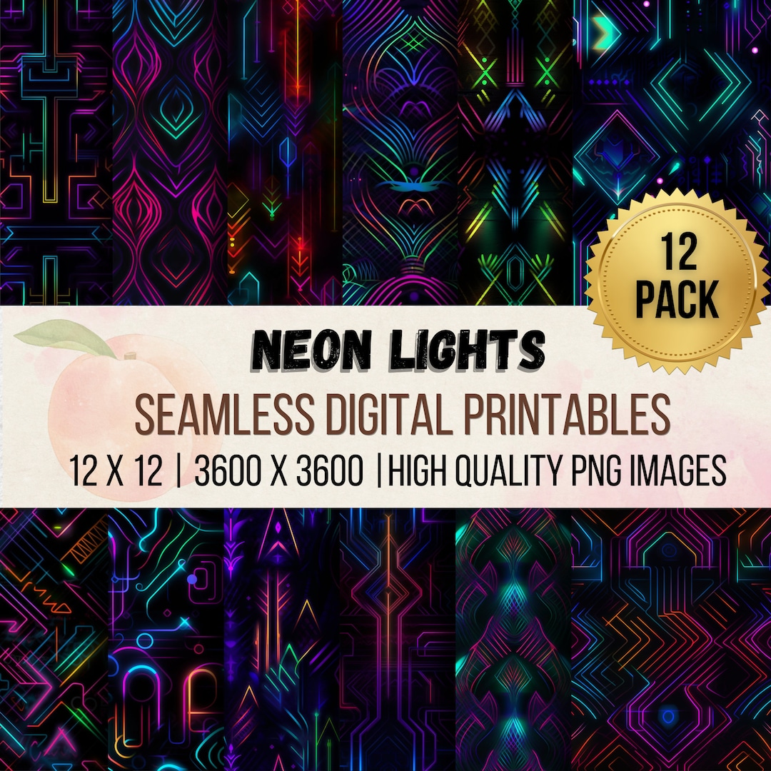 NEON LIGHTS : Printable Pattern, Seamless Design, Background, Digital ...