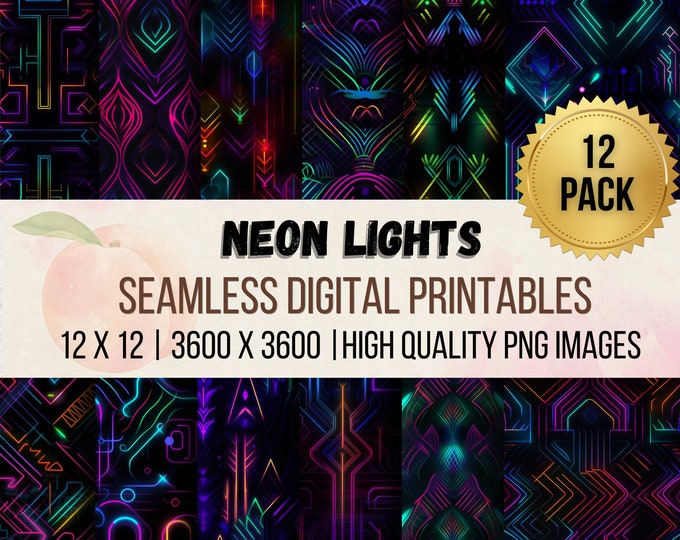NEON LIGHTS : Printable Pattern, Seamless Design, Background, Digital ...