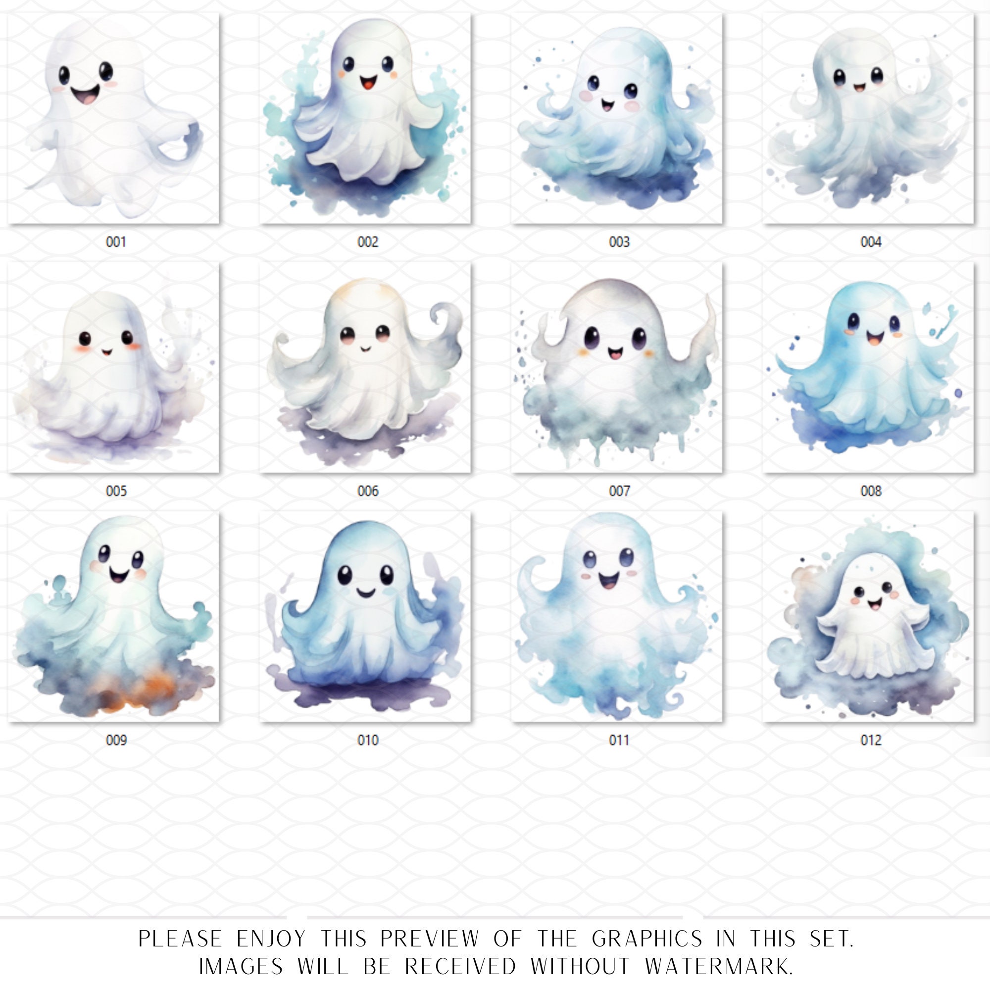 Ghost Watercolor Clipart Bundle Cute Ghost PNG Happy - Etsy