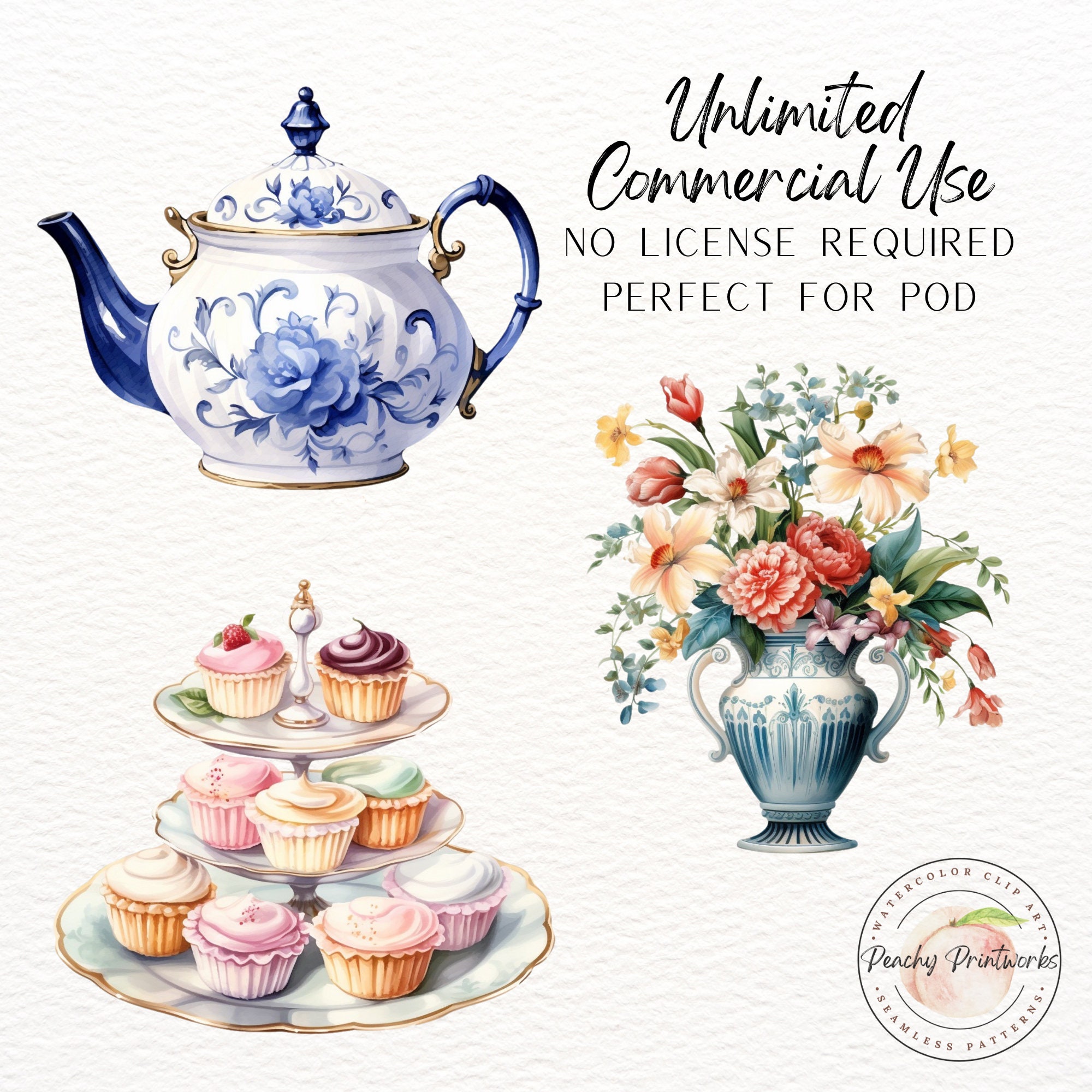 Tea Party Watercolor Clipart Bundle Floral PNG Graphic - Etsy