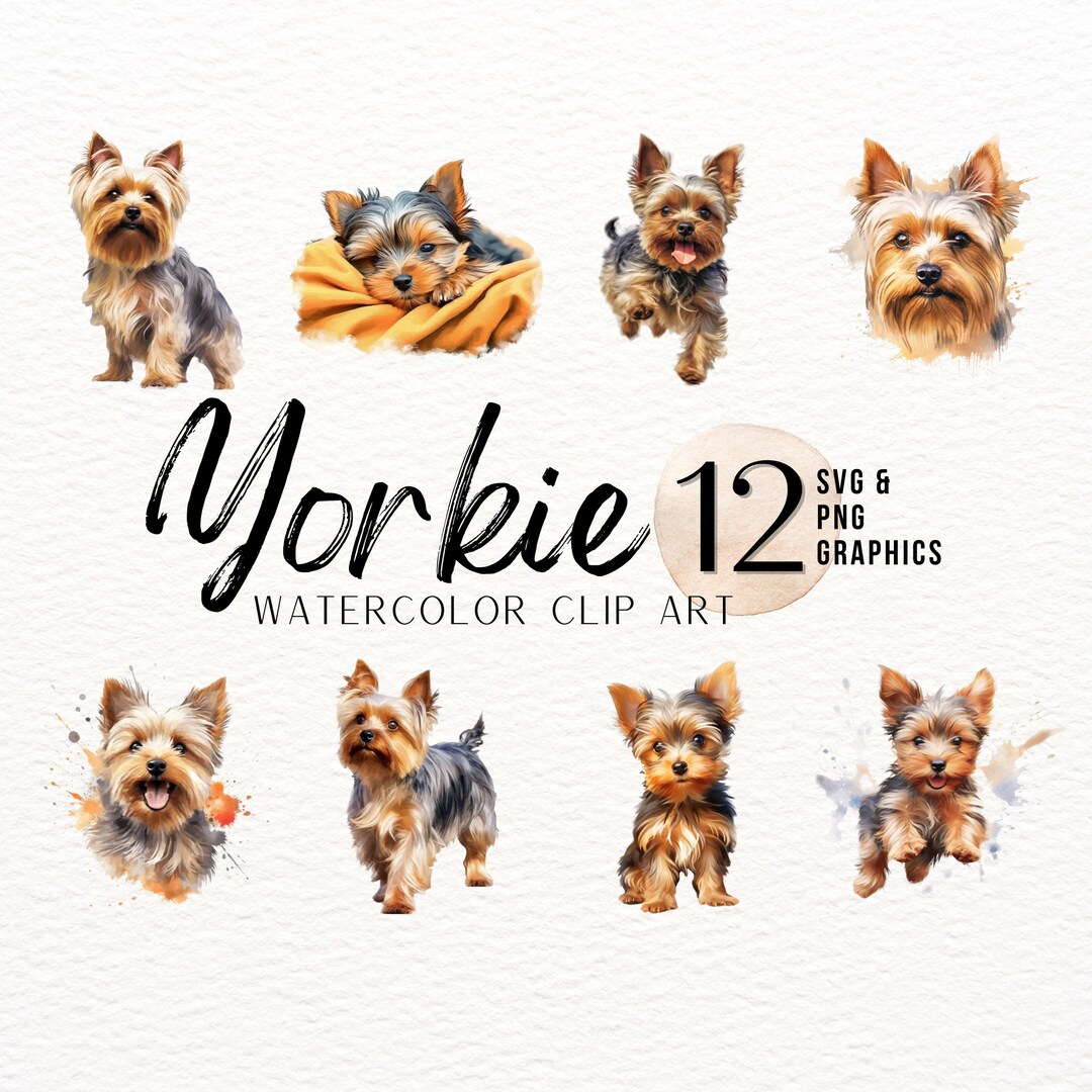 Yorkie Watercolor Clip Art | Yorkshire Terrier SVG | Puppy PNG | Mans ...