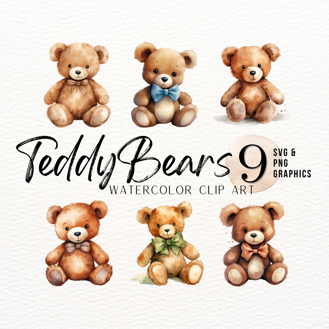 Teddy Bear Watercolor Clipart Bundle | Children's Toys PNG | Bedtime ...