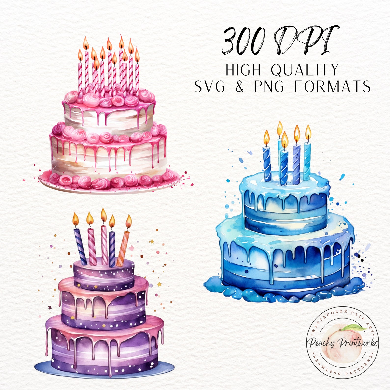 Birthday Cake Watercolor Clipart Bundle Colorful Layer Cake - Etsy