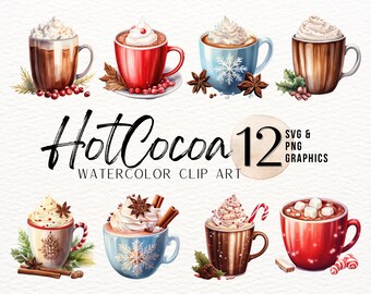 Watercolor Hot Cocoa Coffee Shop Clipart Cozy Cottagecore - Etsy