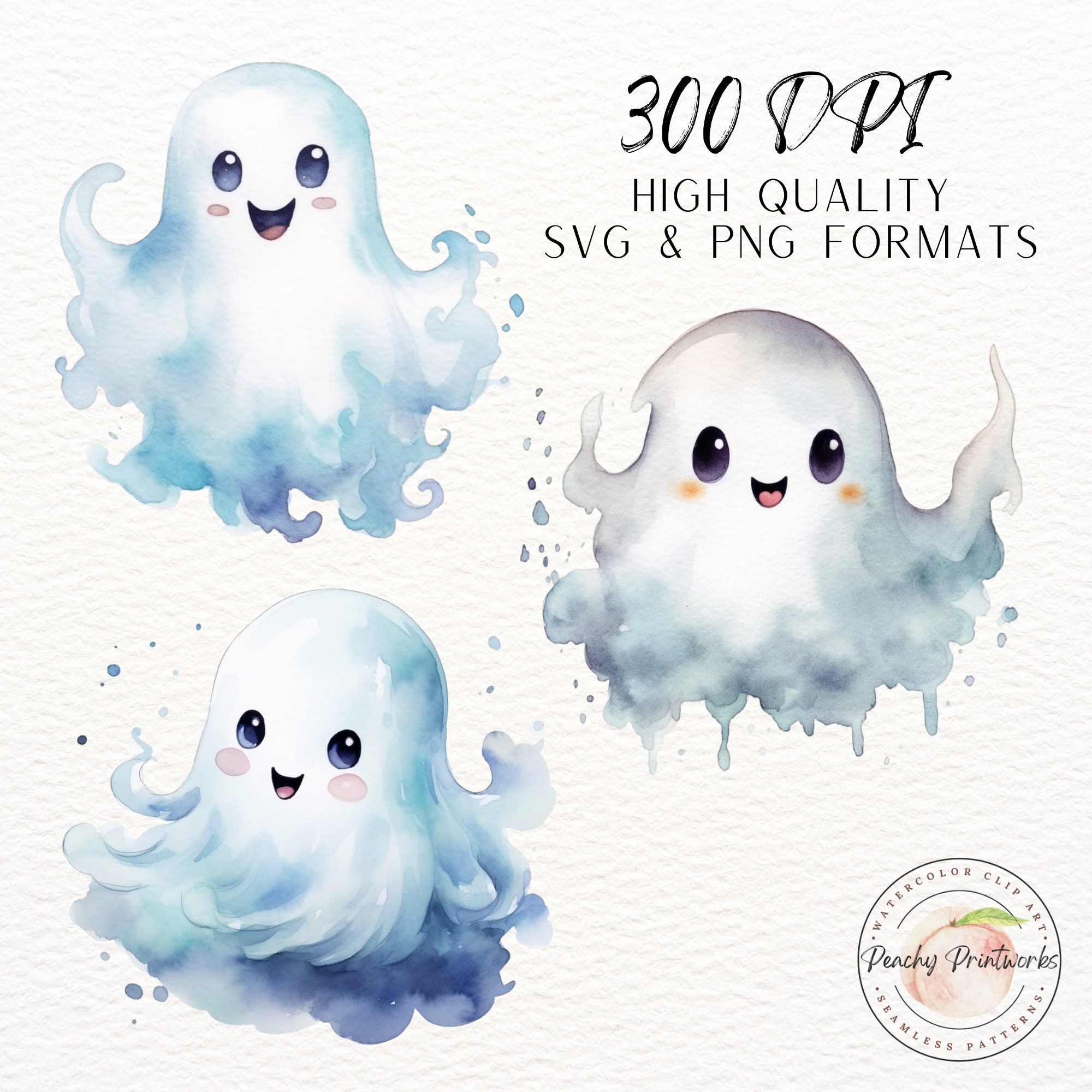 Ghost Watercolor Clipart Bundle Cute Ghost PNG Happy - Etsy