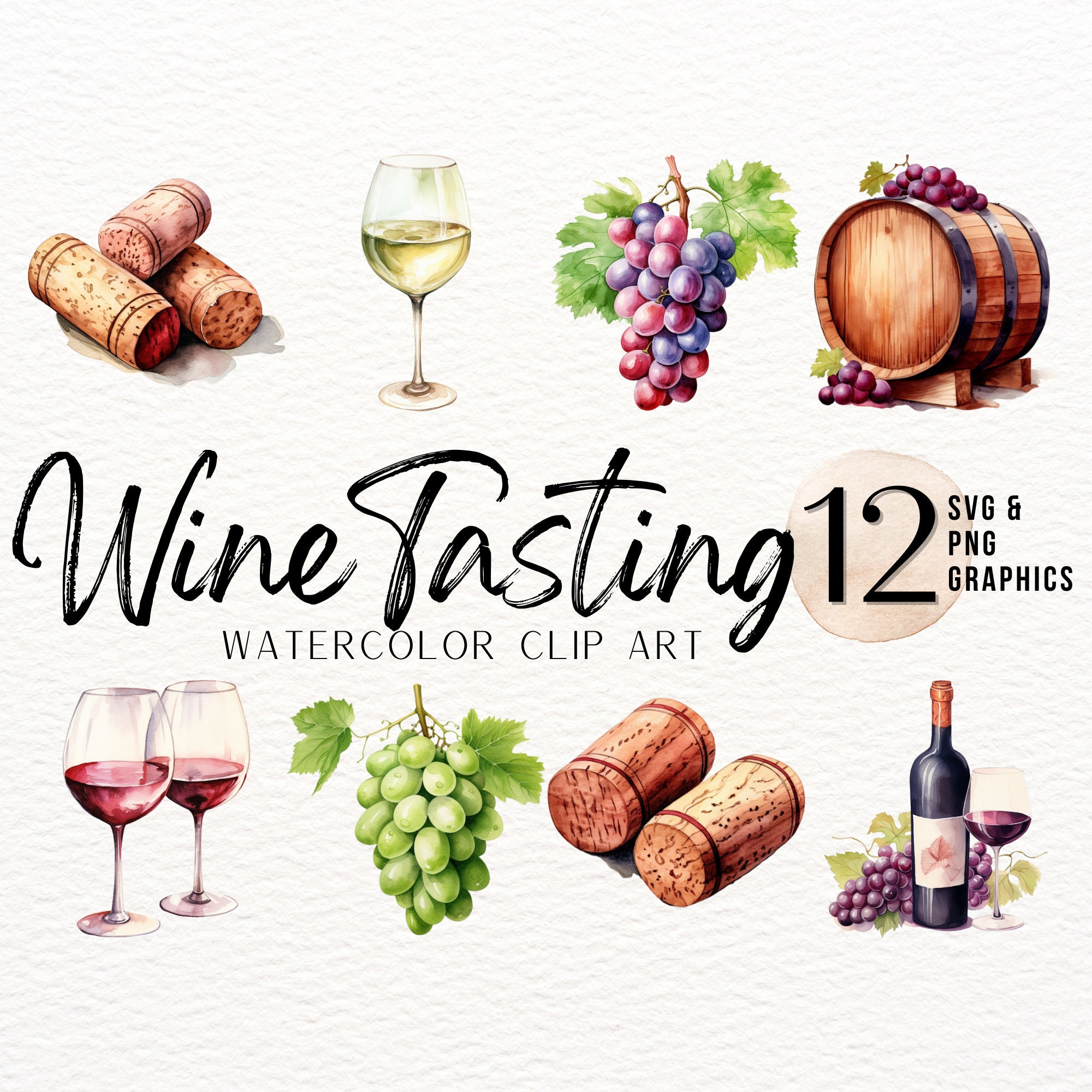 Wine Watercolor Clipart Bundle | Wine Tasting Digital Download | Food ...