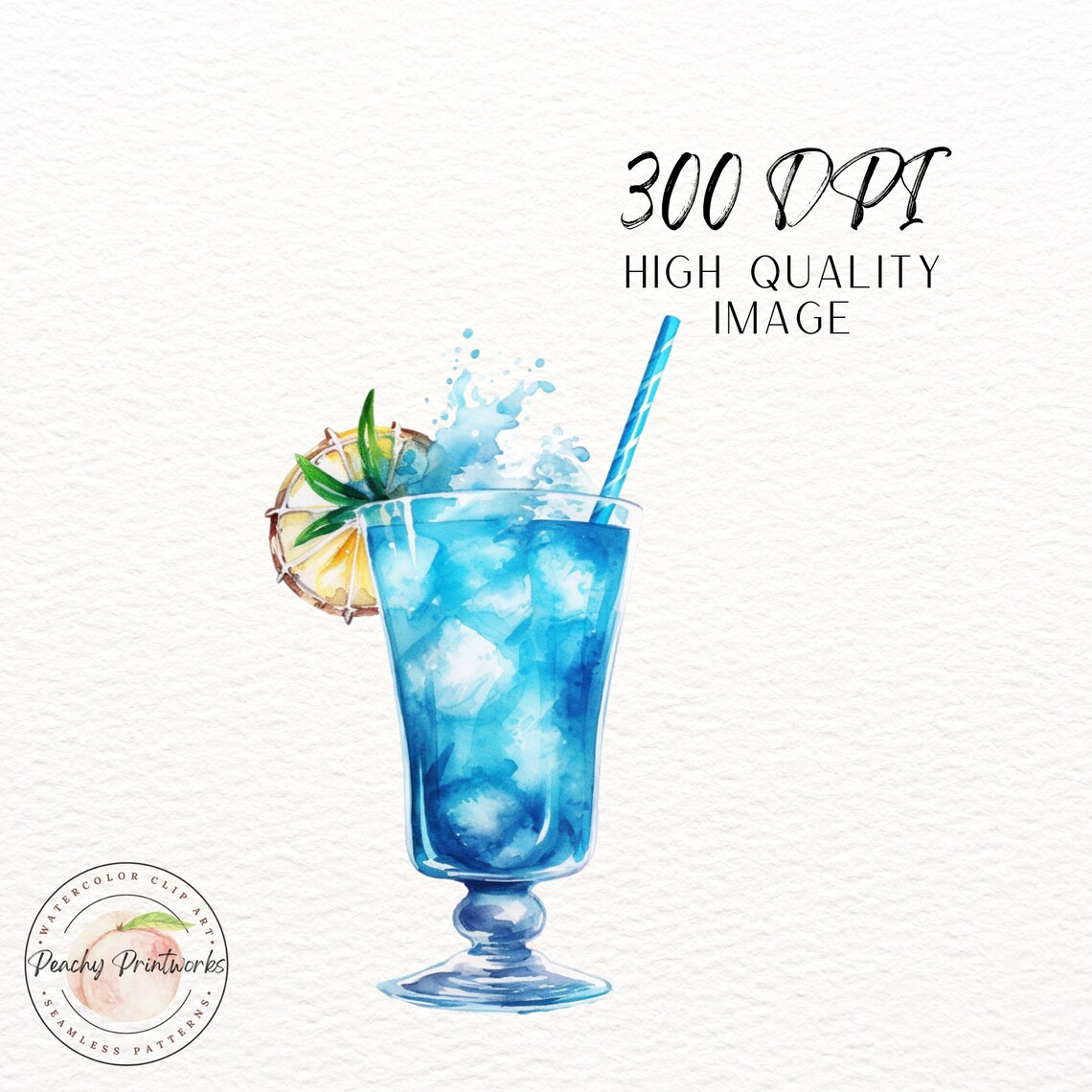 Blue Cocktail Watercolor Clipart | Cocktail Sublimation PNG | Tropical ...