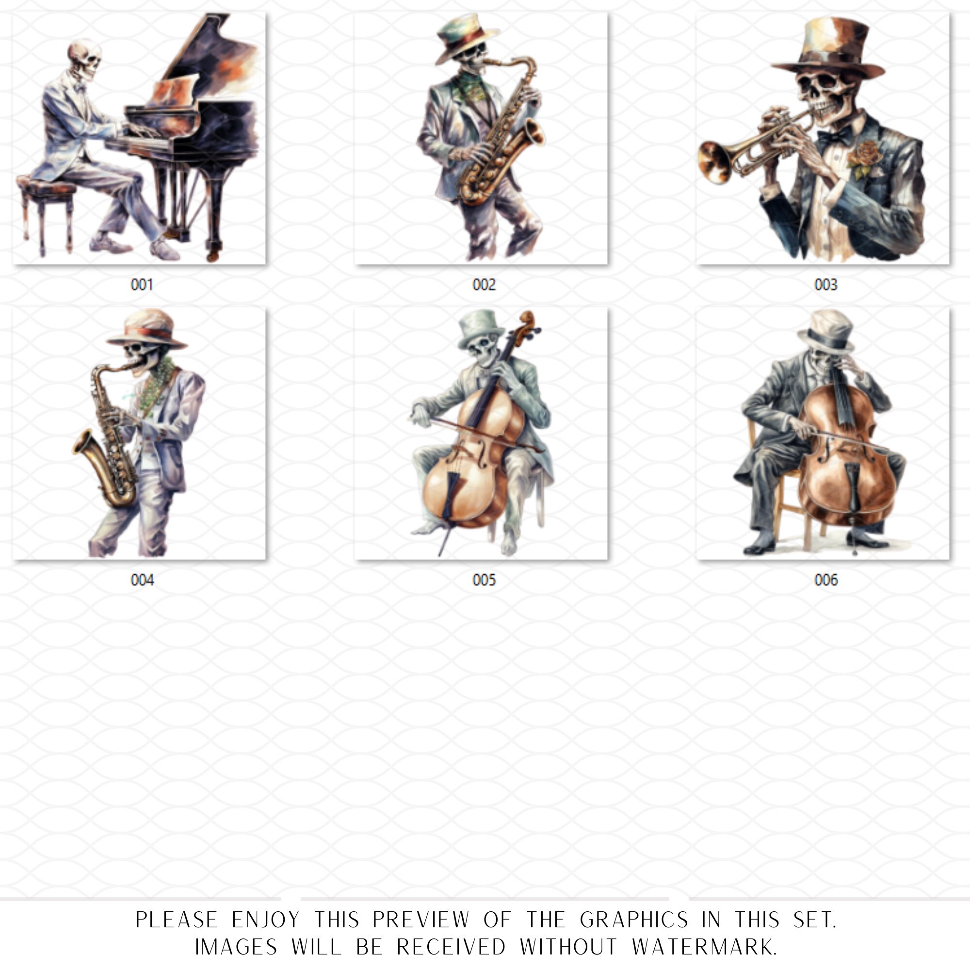 Jazz Skeletons Watercolor Clipart Bundle | Halloween PNG | Musician SVG ...